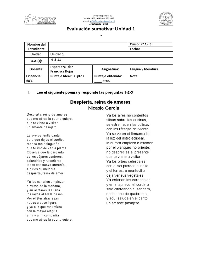 Ev 7mo Prueba Poesia | PDF | Poesía