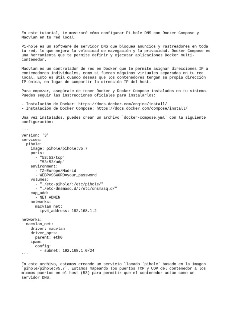 Pihole Dns Con Docker-Compose y Macvlan | PDF | Dirección IP | sistema ...