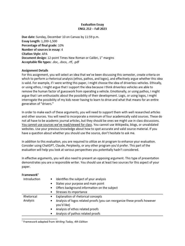 212 F23 Evaluation Essay | PDF | Essays | Argument