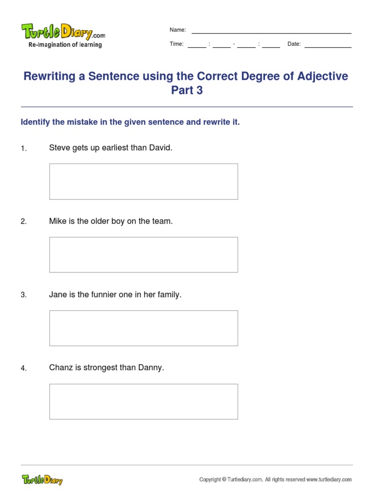 Rewriting A Sentence Using The Correct Degree Of Adjective Fifth Grade Pdf