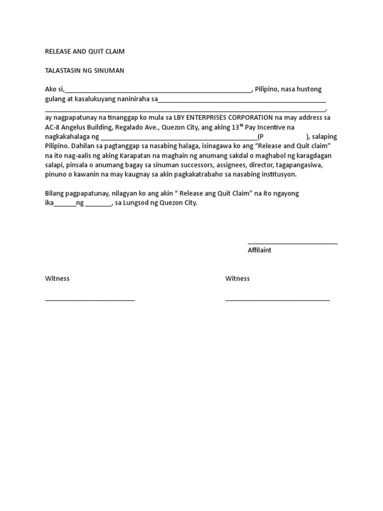 Release and Quit Claim | PDF