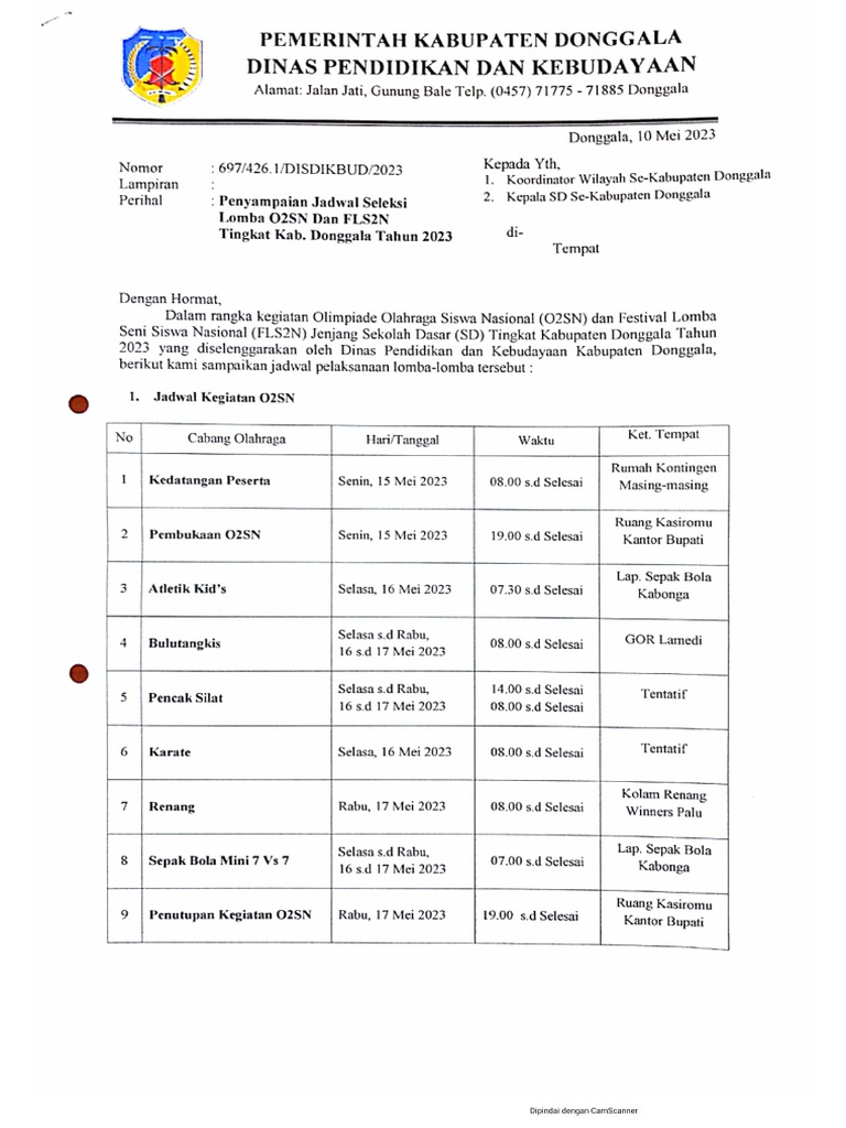 Jadwal Lomba-Lomba O2sn Dan FLS2N | PDF