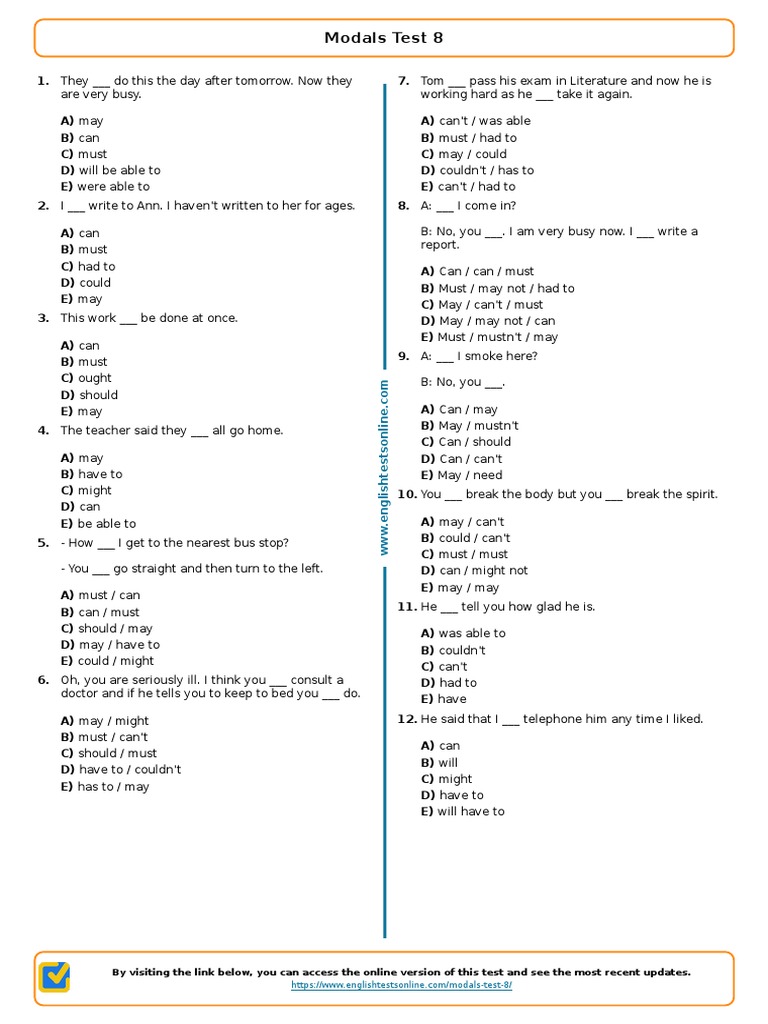 1402 Modals Test 8 | PDF