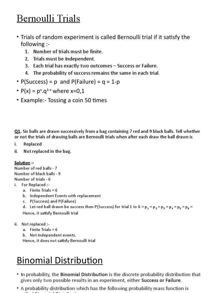Bernoulli Trials Binomial Distribution | PDF | Standard Deviation ...
