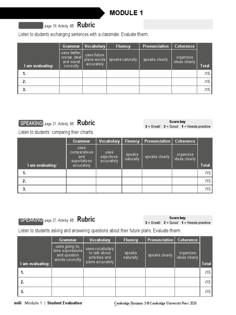 Cambridge Horizons L3 Student Evaluations | PDF | Rubric (Academic ...