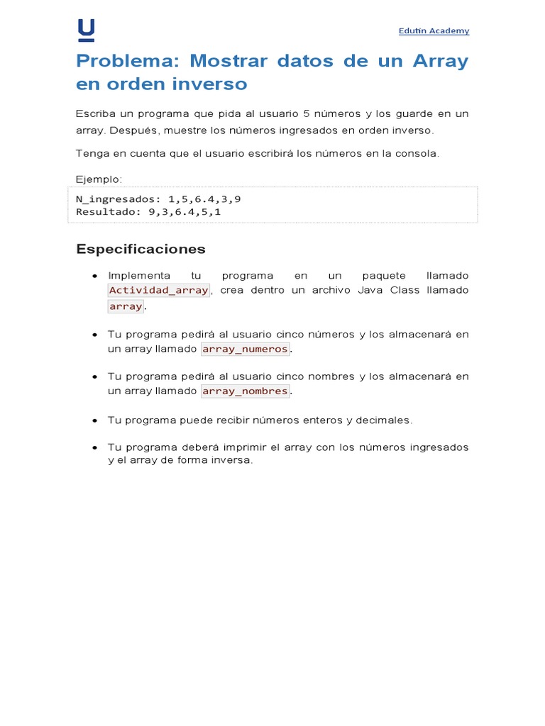 Tarea Mostrar Datos De Un Array Pdf Programa De Computadora