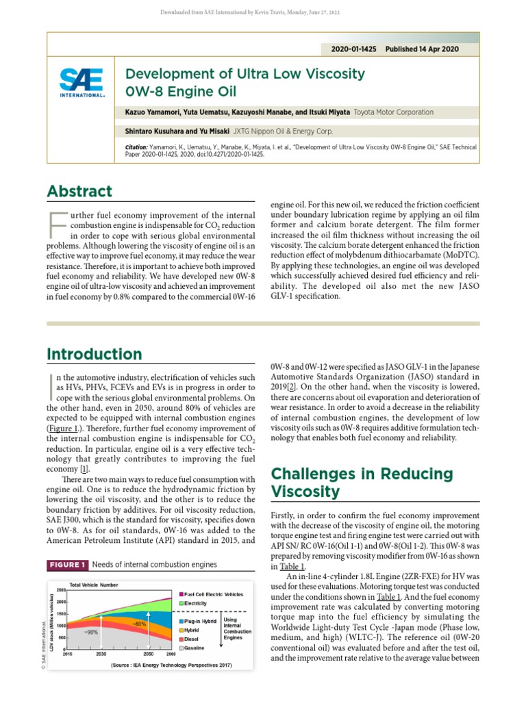 0W-8 Engine Oil Development Toyota | PDF | Motor Oil | Lubricant