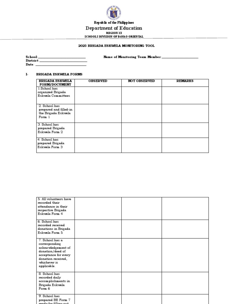 Monitoring Form Pdf