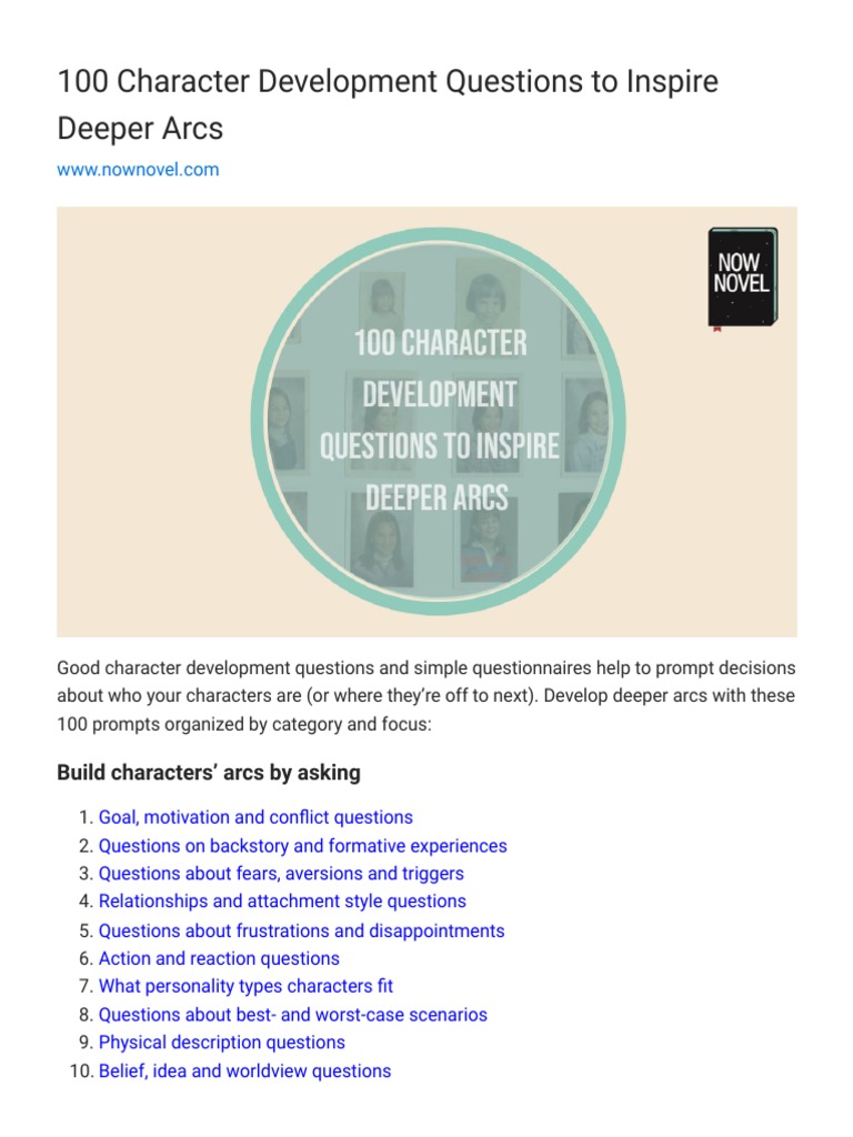 100 Character Development Questions To Inspire Deeper Arcs - NN | Download Free PDF ...