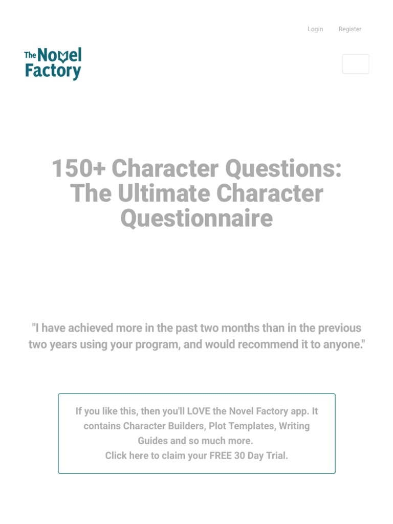 150+ Character Questions - Ultimate Character Questionnaire | PDF