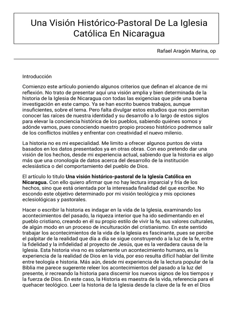 S-Una Visión Histórico-Pastoral de La Iglesia Católica en Nicaragua ...