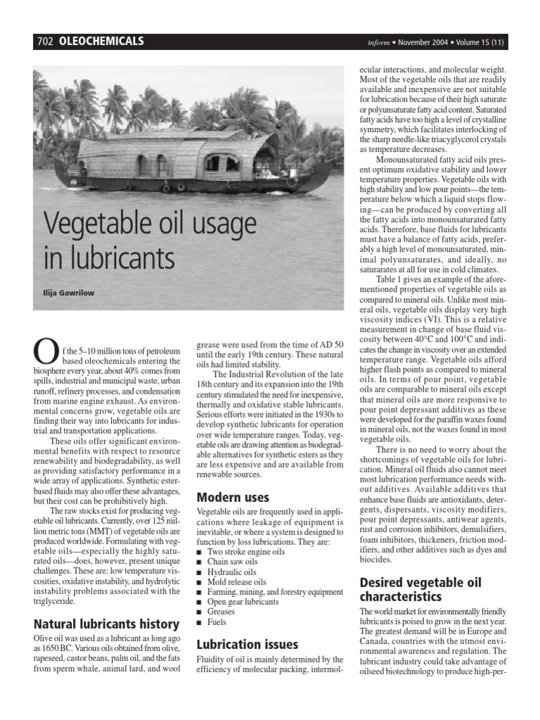 Vegetable Oil Usage in Lubricants | PDF | Lubricant | Vegetable Oil