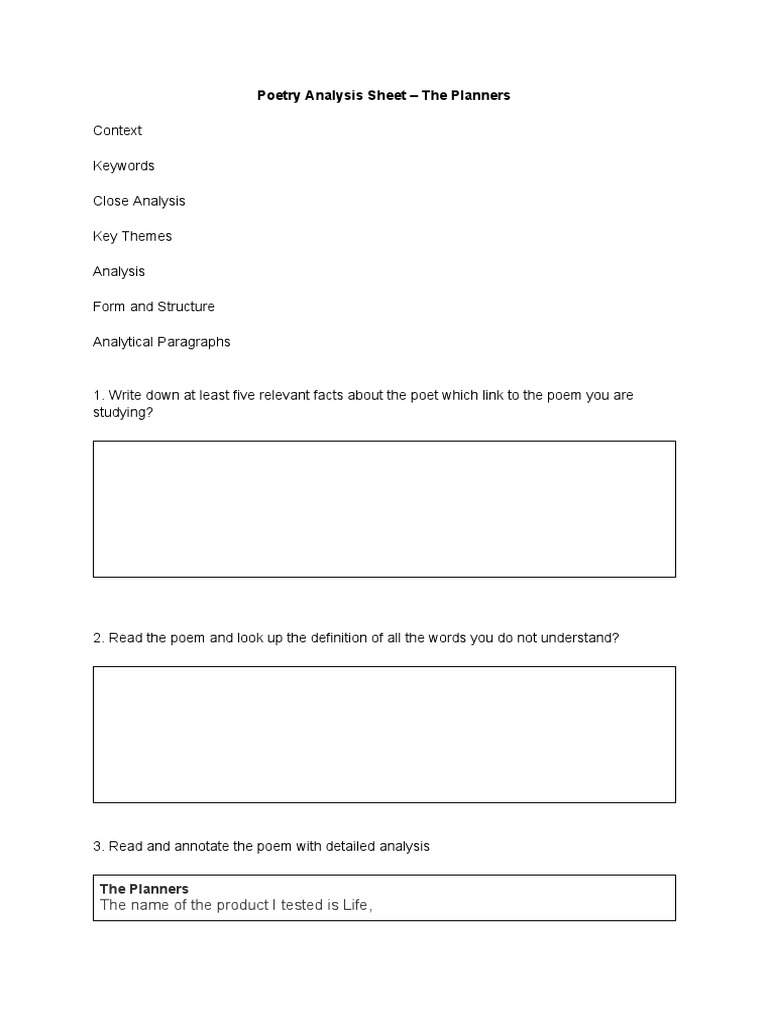 Poetry Analysis Sheet - A Consumer's Report | PDF | Poetry