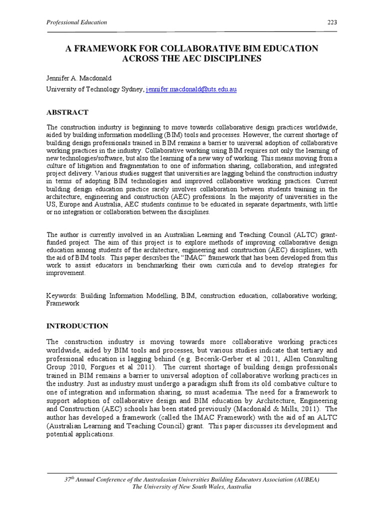 A Framework For Collaborative Bim Education Across The Aec Disciplines | PDF | Building ...