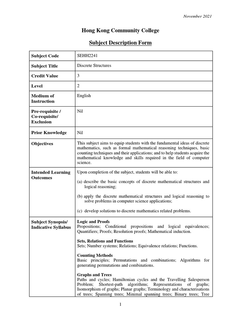 SEHH2241 - Discrete Structure | PDF | Discrete Mathematics | Mathematics
