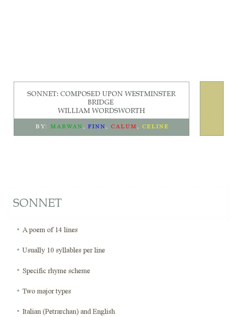 Sonnet Composed Upon Westminster Bridge | PDF