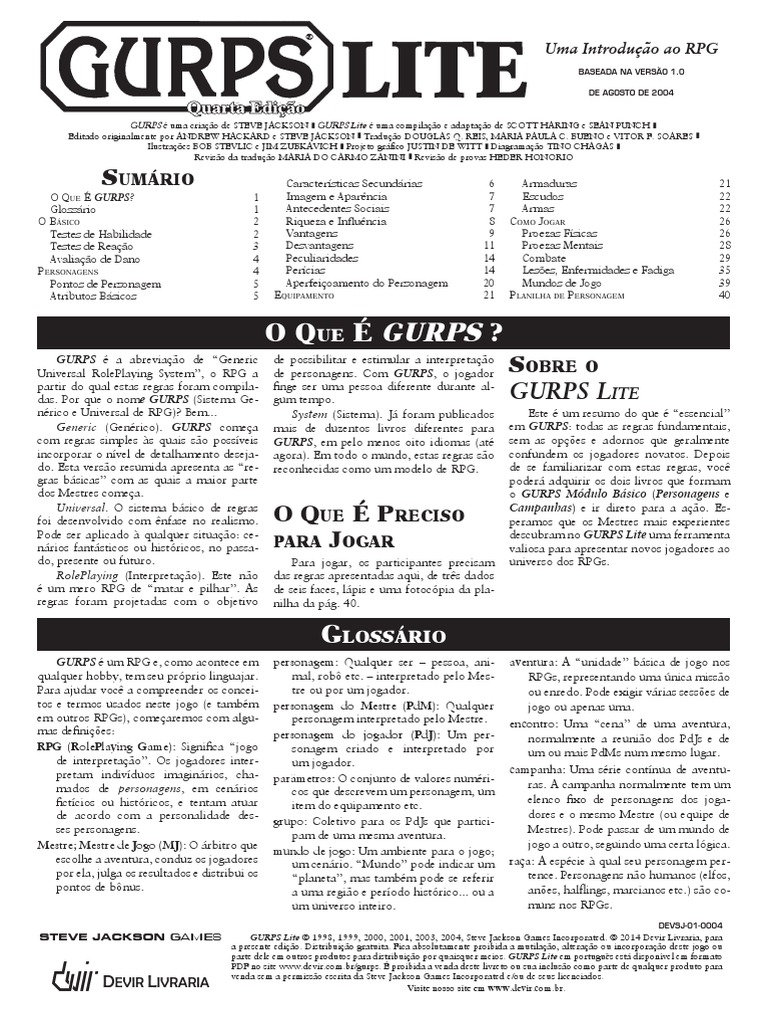 Gurps Lite 4e 2014qt | PDF | Jogos de RPG