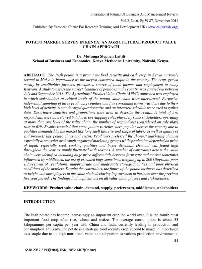 Potato Market Survey in Kenya An Agricultural Product Value Chain ...