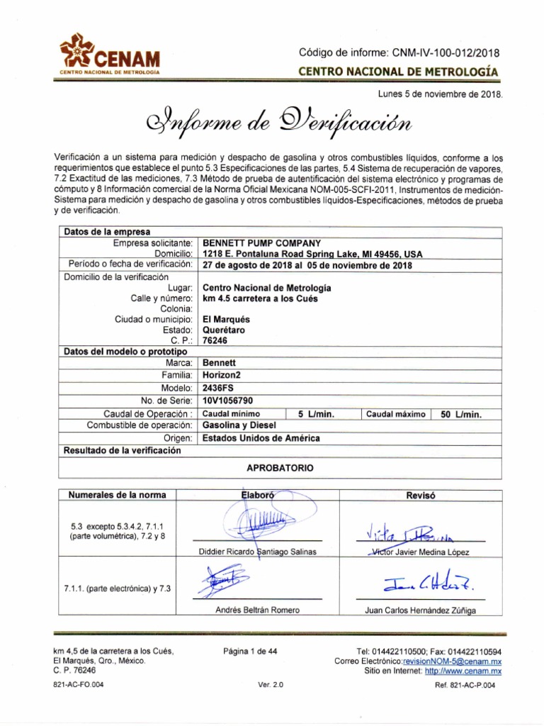 Informe Del Cenam Bennett Horizon 2436fs 2018 | PDF