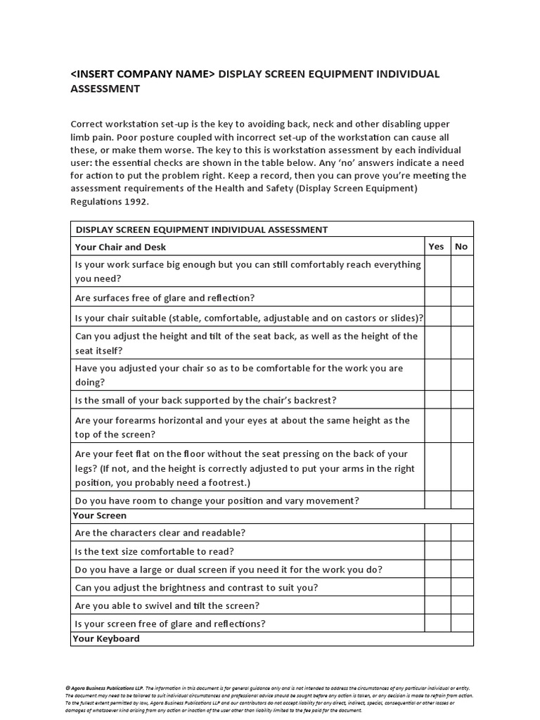 Display Screen Equipment Individual Assessment | PDF | Chair