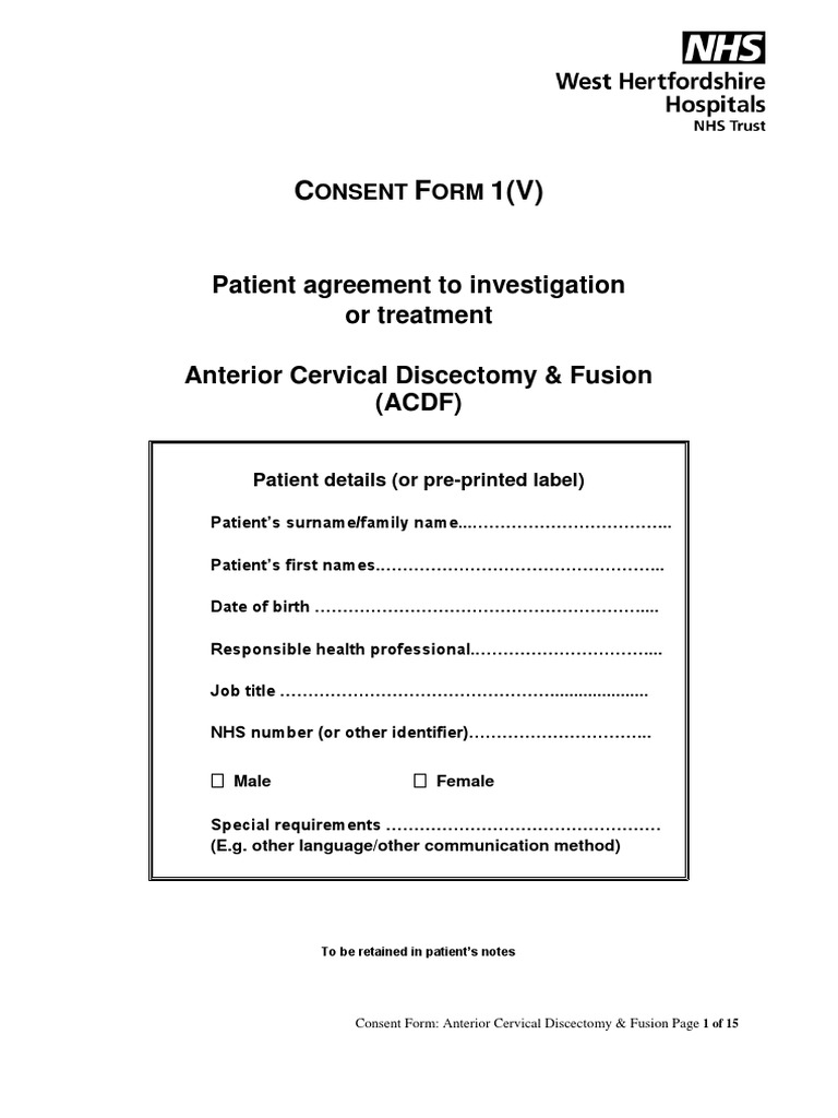 NHS Acdf Consent | PDF | Surgery | Informed Consent
