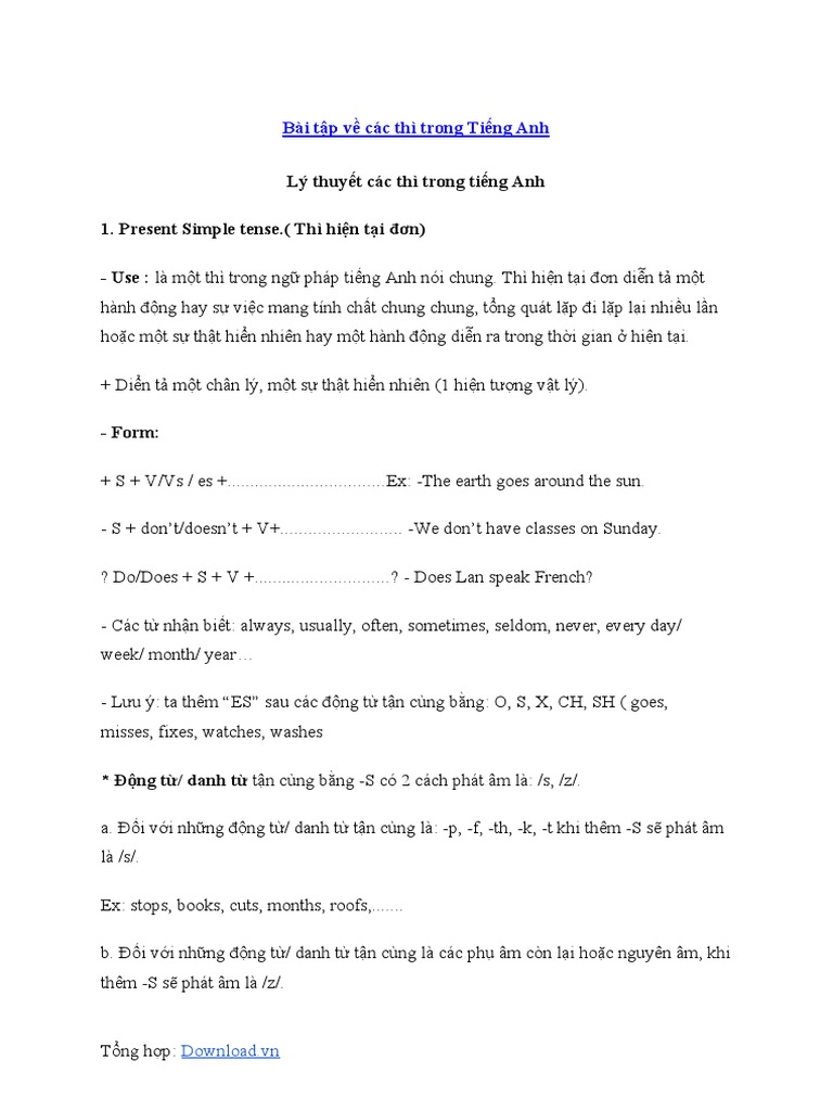 Bai Tap Cac Thi Tieng Anh | PDF