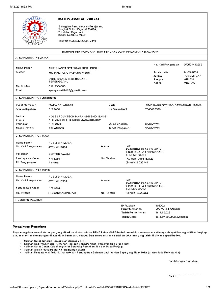 Borang MARA | PDF