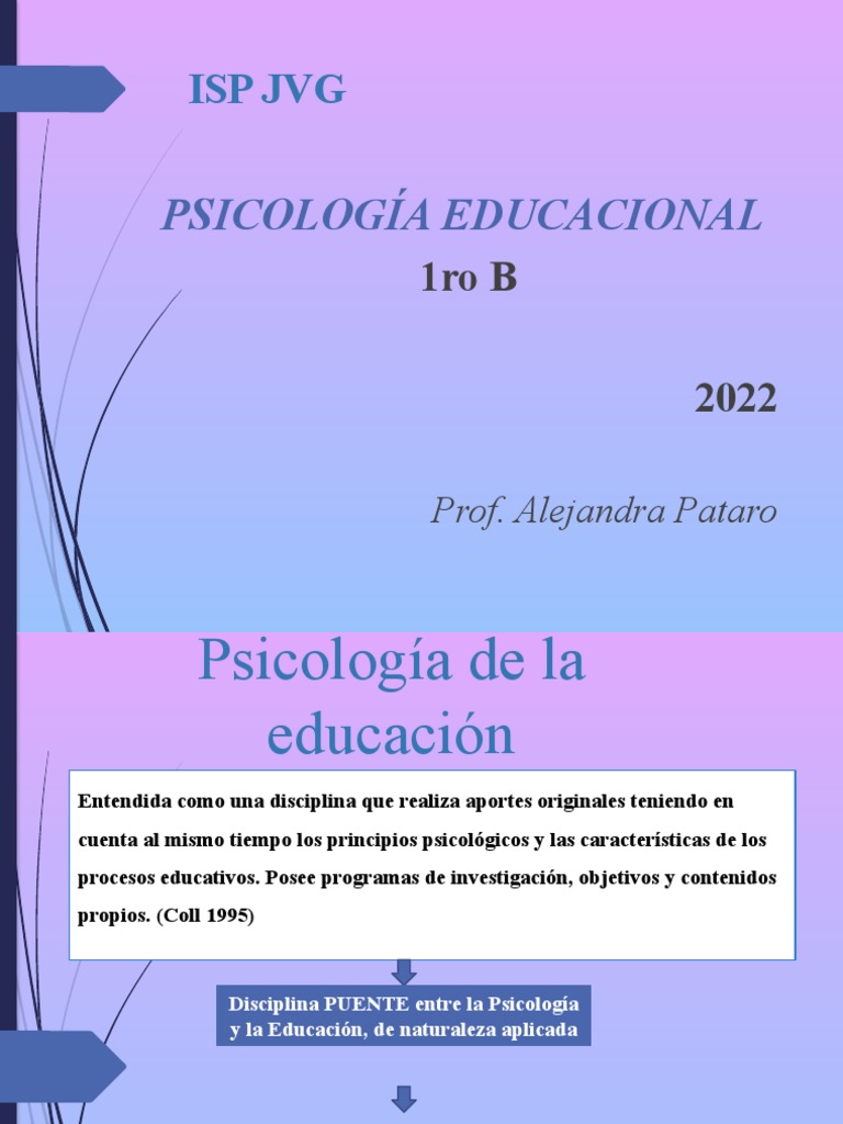 Ps Educacional JVG 2022 Presentación | PDF | Aprendizaje | Psicología Educacional