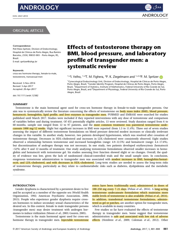 Andrology - 2017 - Velho - Effects of Testosterone Therapy On BMI ...