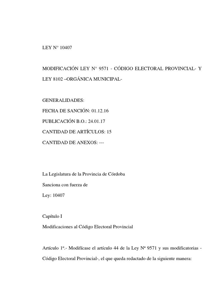 Ley #10407 | PDF | Elecciones | Ejecutivo (gobierno)