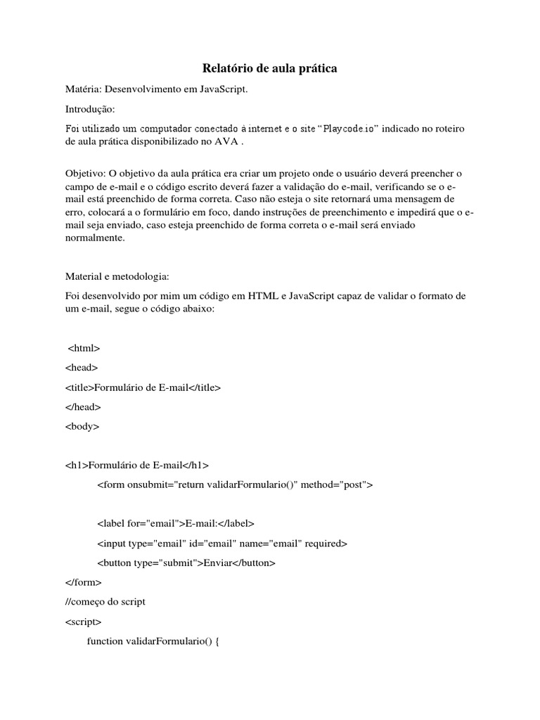 Relatorio Aula Pratica Java Script | PDF