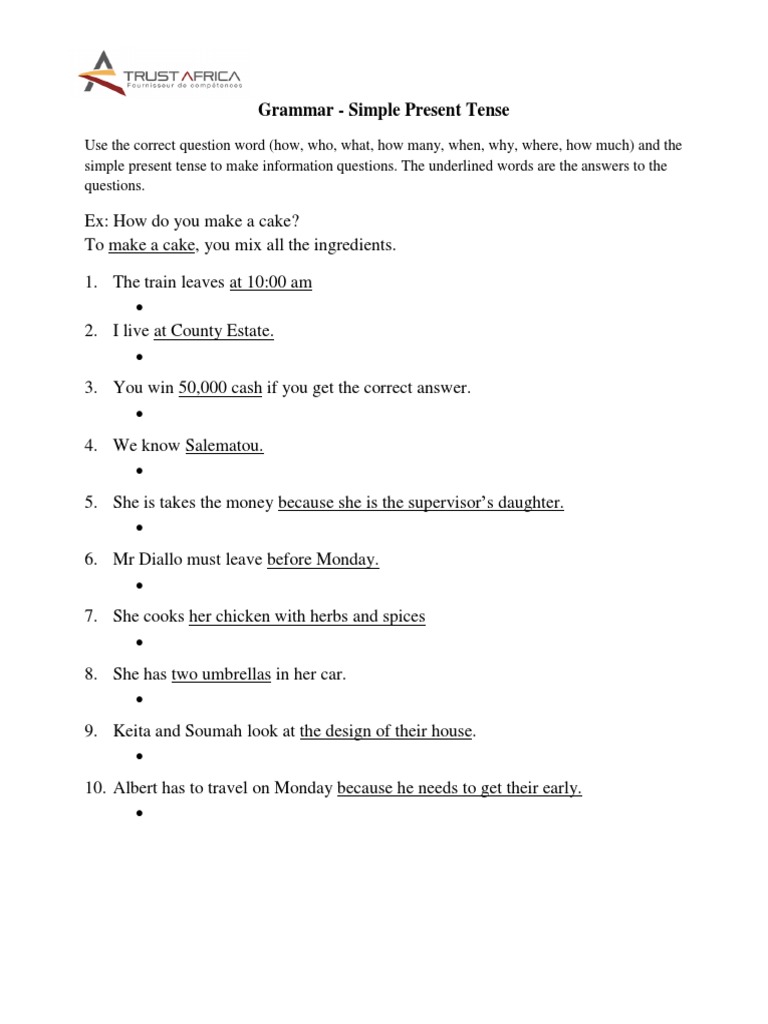 Simple Present Tense - WH Questions | PDF | Travel