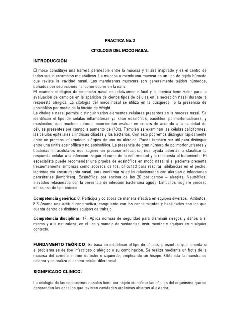 Citología del Moco Nasal: Diagnóstico y Procedimiento | PDF | Alergia ...