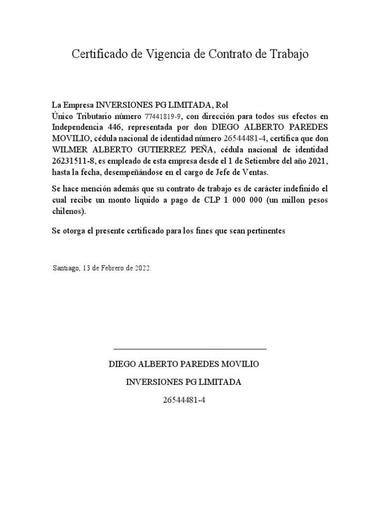 Vigencia Contrato Wilmer | PDF