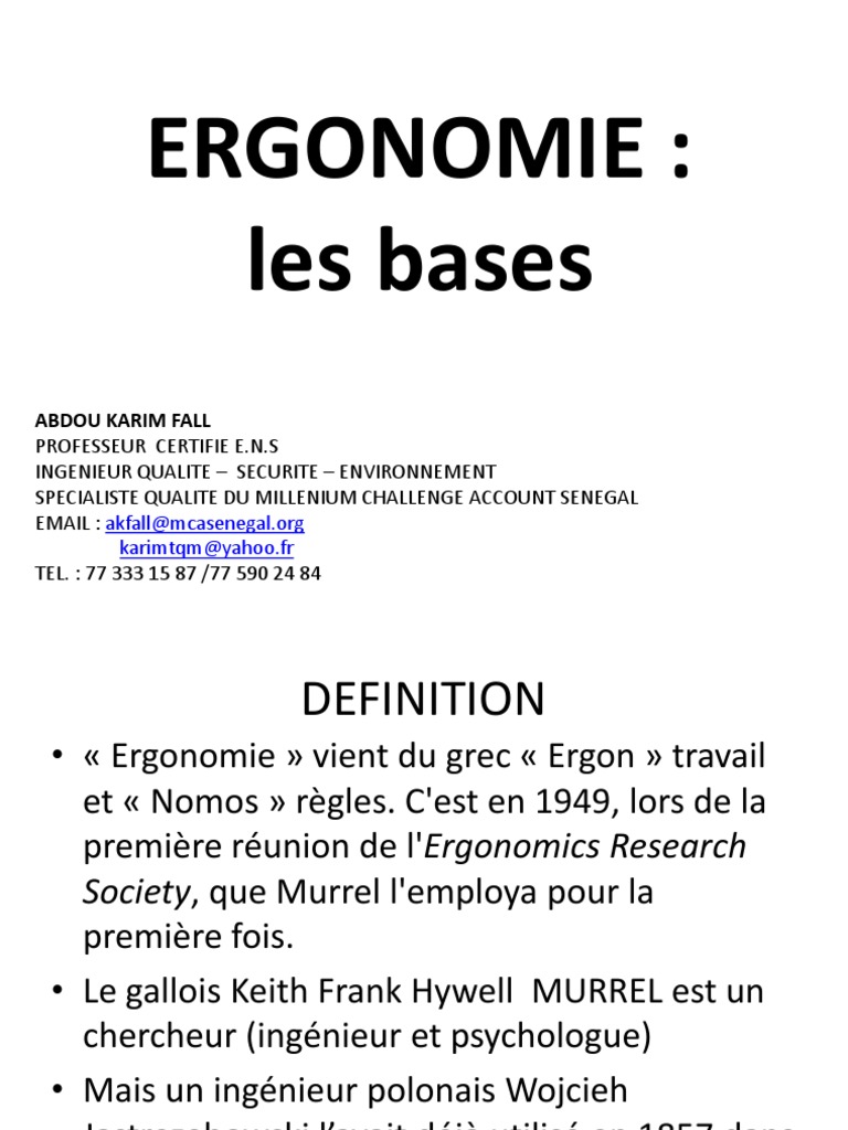 Définition et concepts de l'ergonomie | PDF | Ergonomie et facteurs ...