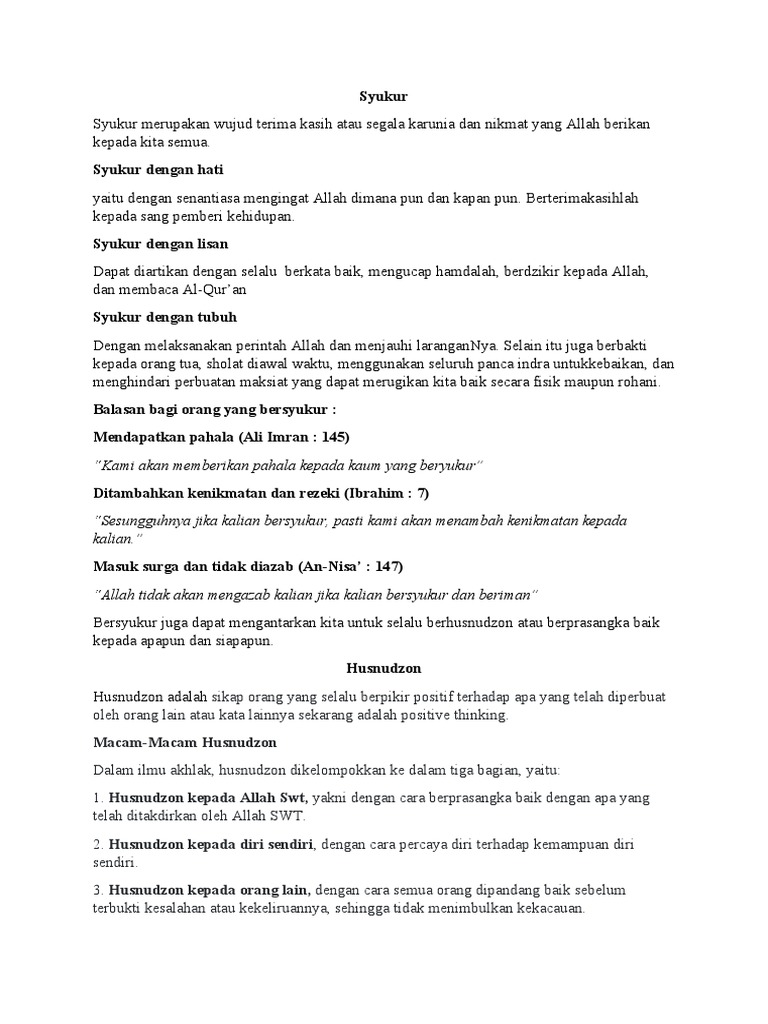 Materi Keputrian 1-Bersyukur Dan Berhusnudzon | PDF