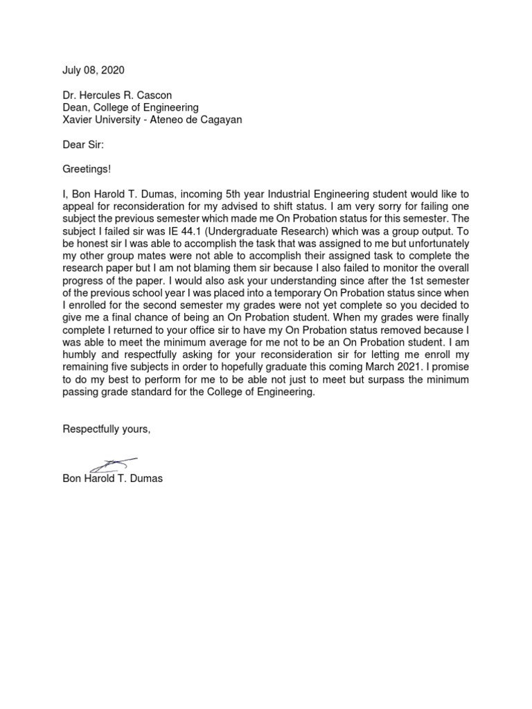 Appeal for Reconsideration of Probation Status | PDF