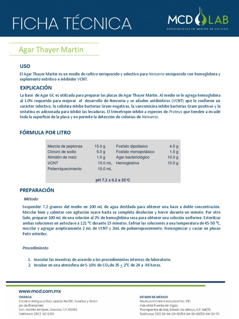 FT Agar Thayer Martin | Descargar gratis PDF | Química | Microbiología