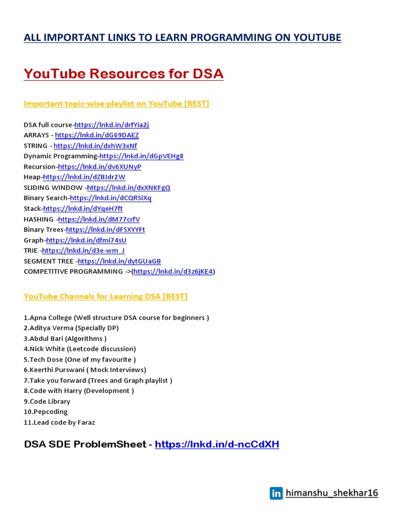 YouTube Links Sheet | Download Free PDF | You Tube | Computer Programming