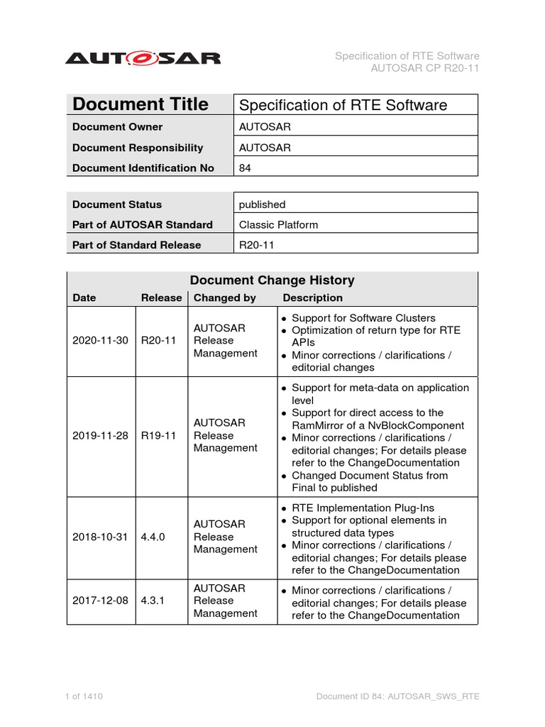 Autosar Sws Rte | PDF | Specification (Technical Standard) | Computer Programming
