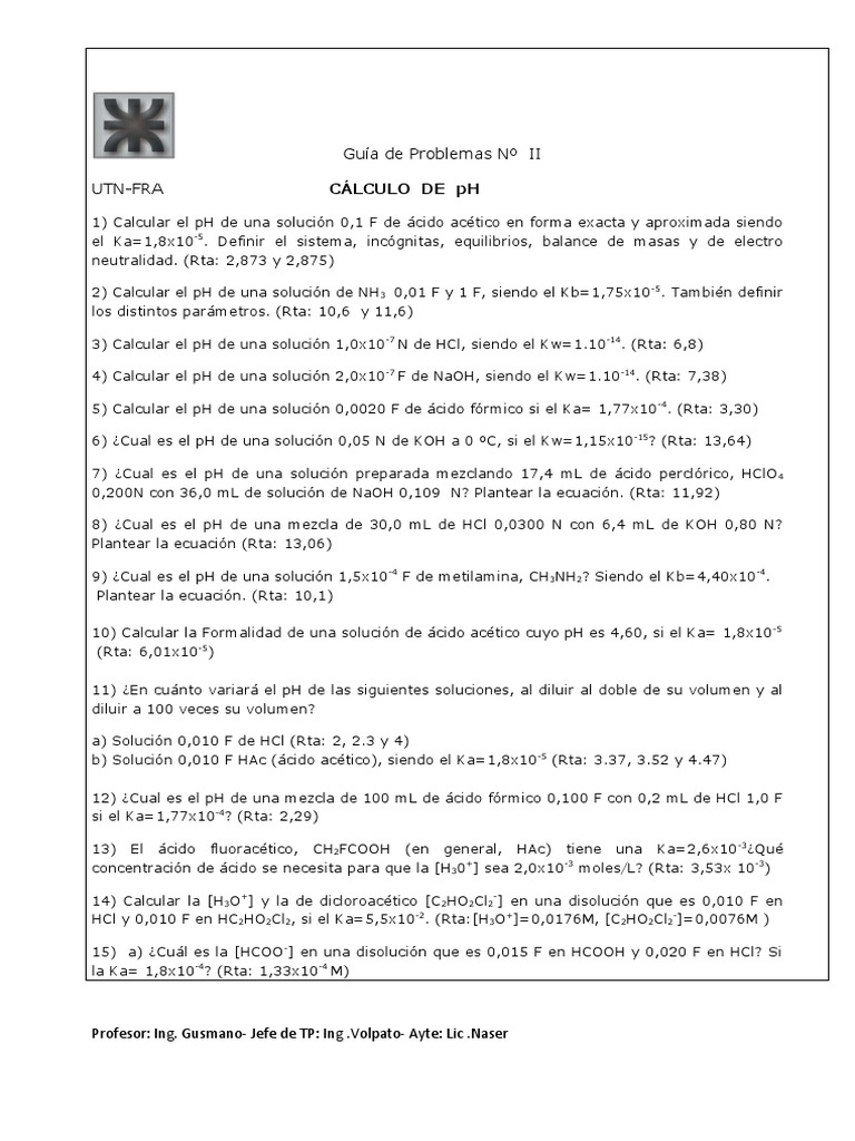 Guía de Problemas #II Cálculo de PH | PDF | Análisis | Materiales