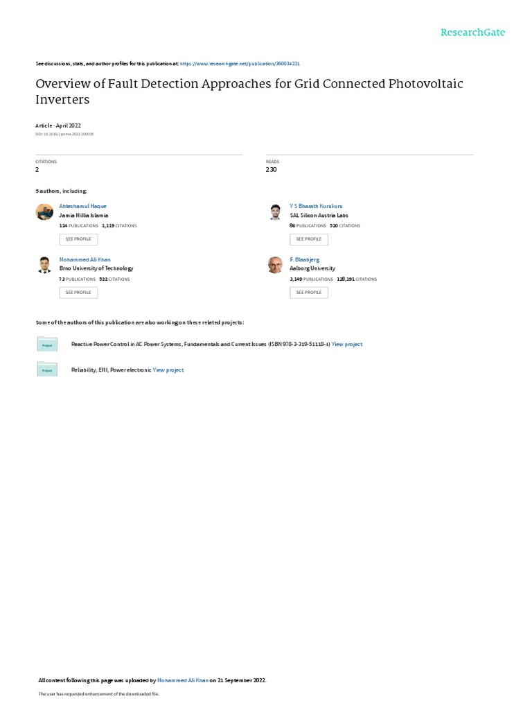 Overviewof Fault Detection Approachesfor Grid Connected Photovoltaic Inverters Pdf Capacitor