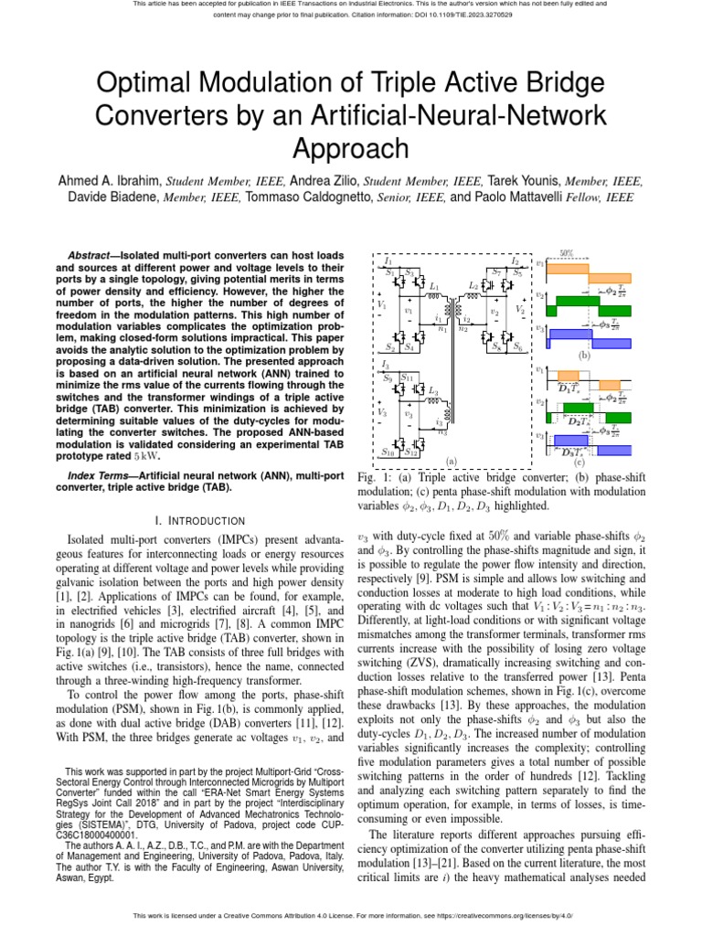 Optimal Modulation of Triple Active Bridge Converters by An Artificial-Neural-Network Approach ...