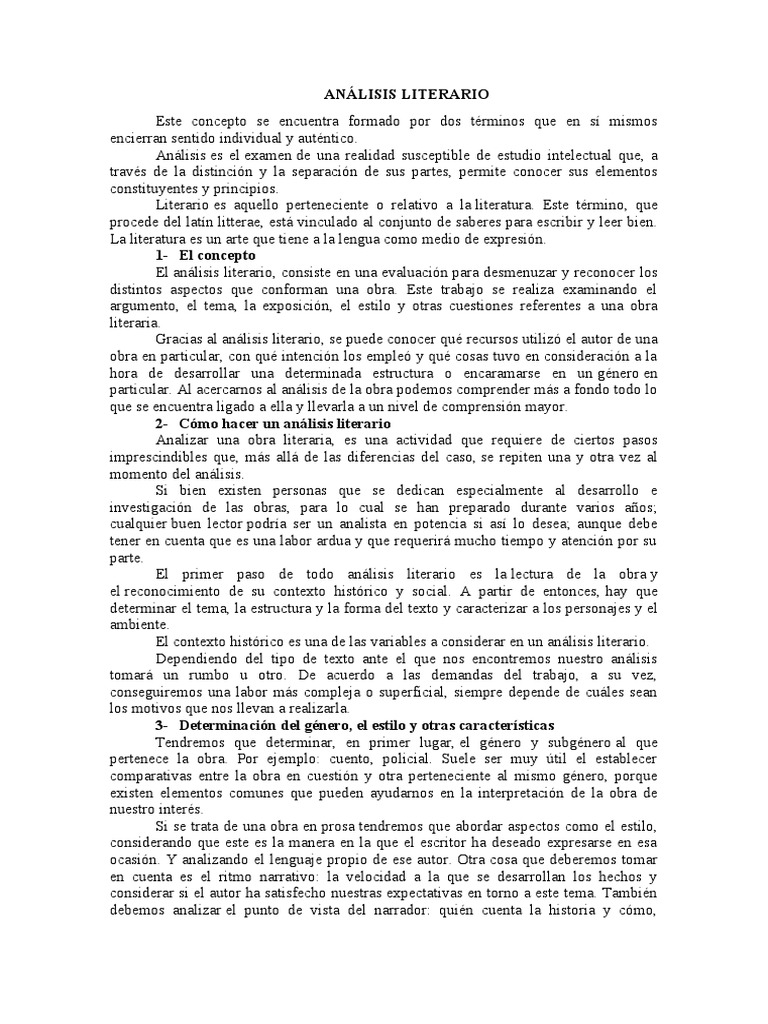 Analisis Literarios Ejemplos Definicion Análisis Literario De Un
