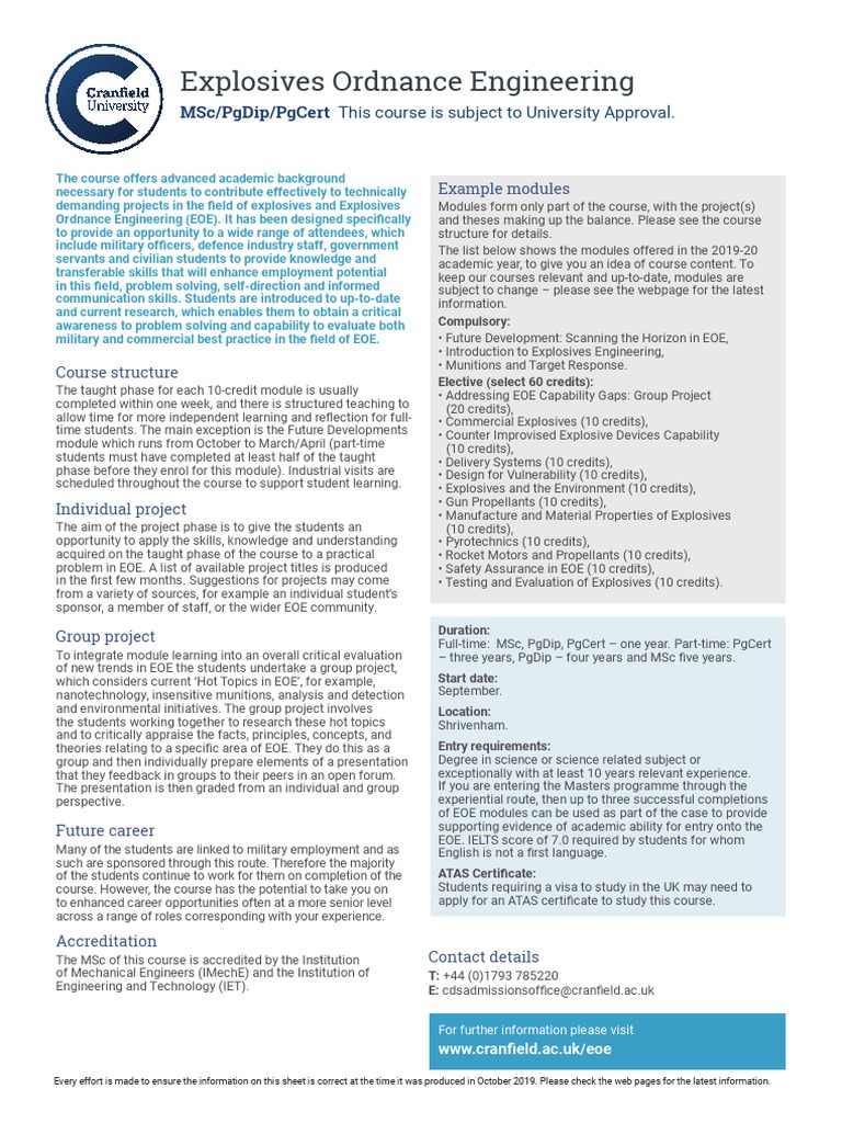 Explosives Ordnance Engineering | PDF | Engineering | Master Of Science