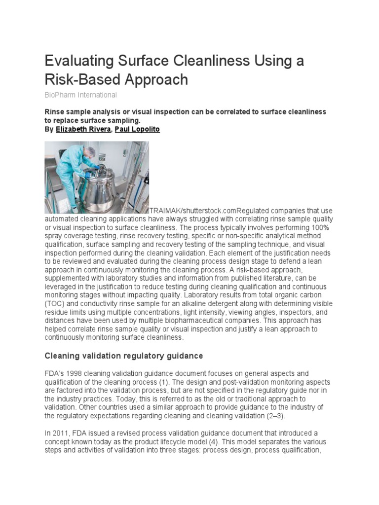 Evaluating Surface Cleanliness Using A Risk-Based Approach | PDF | Total Organic Carbon ...