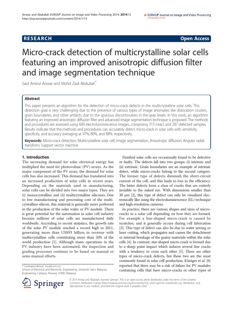 Micro-Crack Detection of Multicrystalline Solar Ce | PDF | Image ...