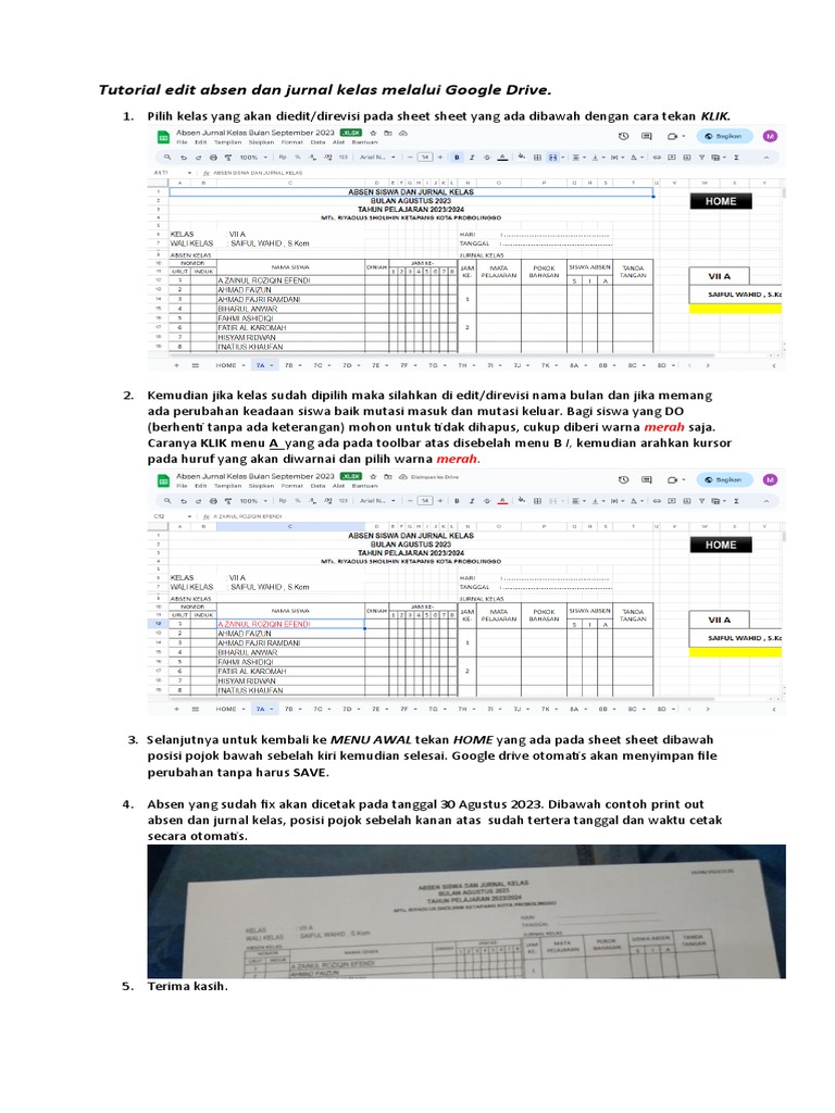 Tutorial Edit Absen Dan Jurnal Kelas | PDF