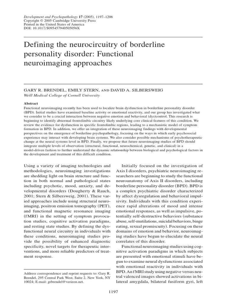 Defining The Neurocircuitry of Borderline | PDF | Borderline Personality Disorder | Cingulate Cortex
