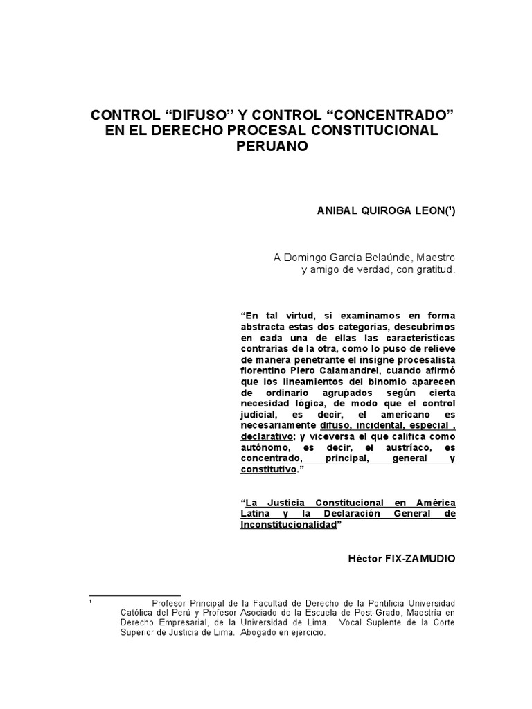 Lectura Sobre Control Difuso y Concentrado ANIBAL QUIROGA 1997 | PDF | Judicaturas | Constitución